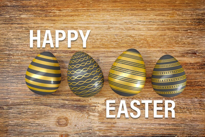 3d Render - Four Gold, Black, Painted Easter Eggs Stock Illustration ...