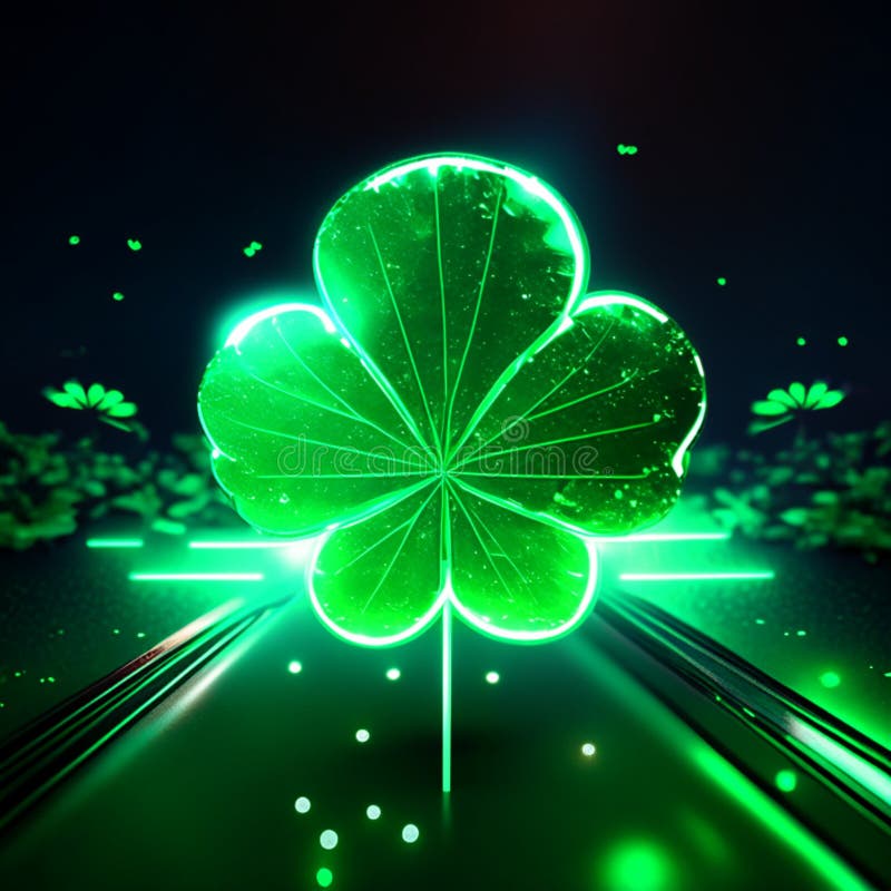 3d Render of Four Leaf Clover on the Road at Night Generative AI Stock ...