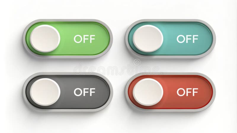 3d Render of Four Toggle Switches in Off Position with Different Colors ...