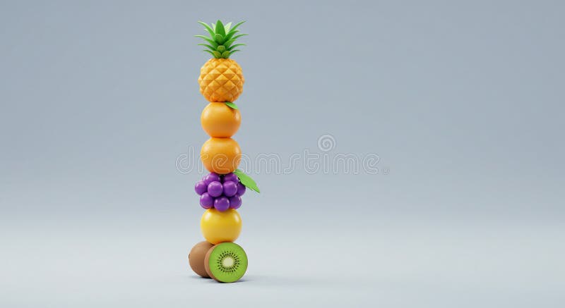 3D Render Fruit Stack Healthy Eating Nutrition Vibrant Food Balance Art ...