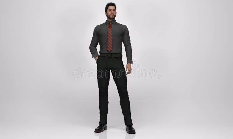 3D Render : Full Front View of a Standing Man Pose in Black Shirt and ...