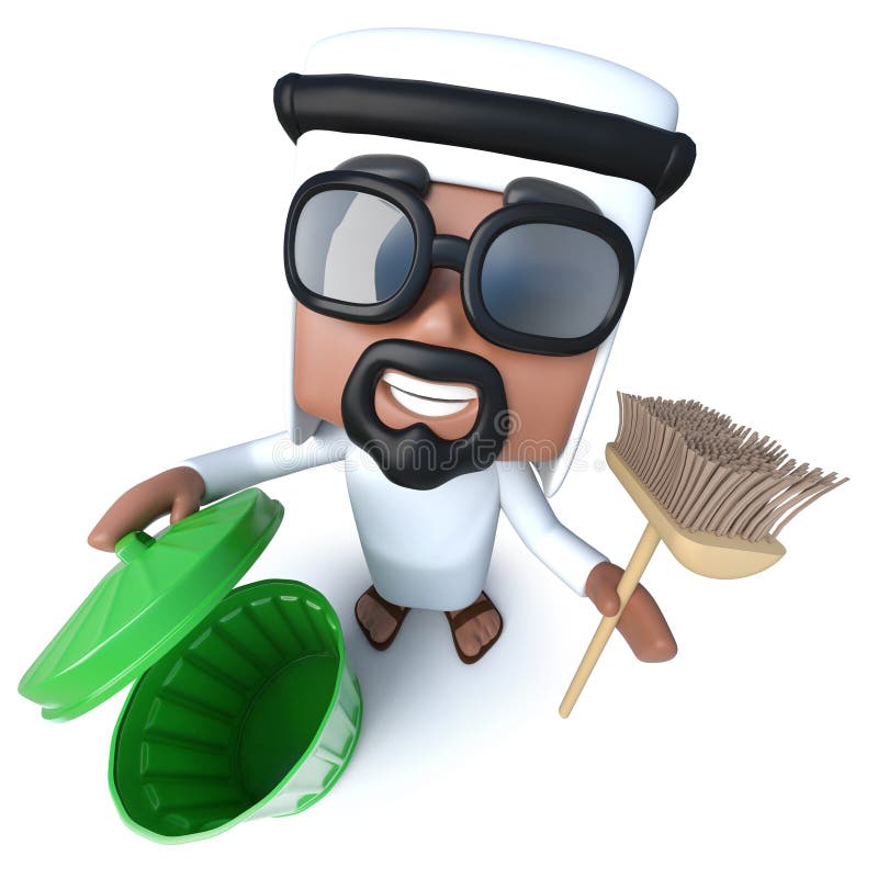 3d Funny Cartoon Arab Sheik Character Cleaning with a Broom and Trash ... 3d Funny Cartoon Arab Sheik Character Cleaning with a Broom and Trash ...