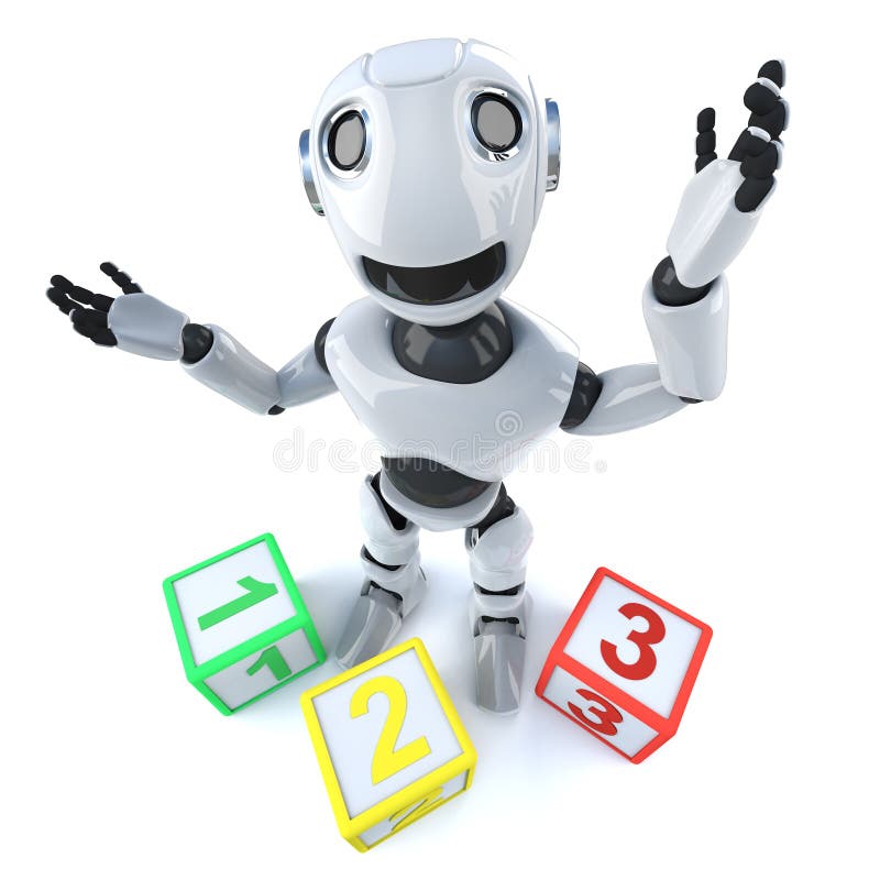 3d Funny Cartoon Robot Android Using Counting Blocks Stock Vector ...