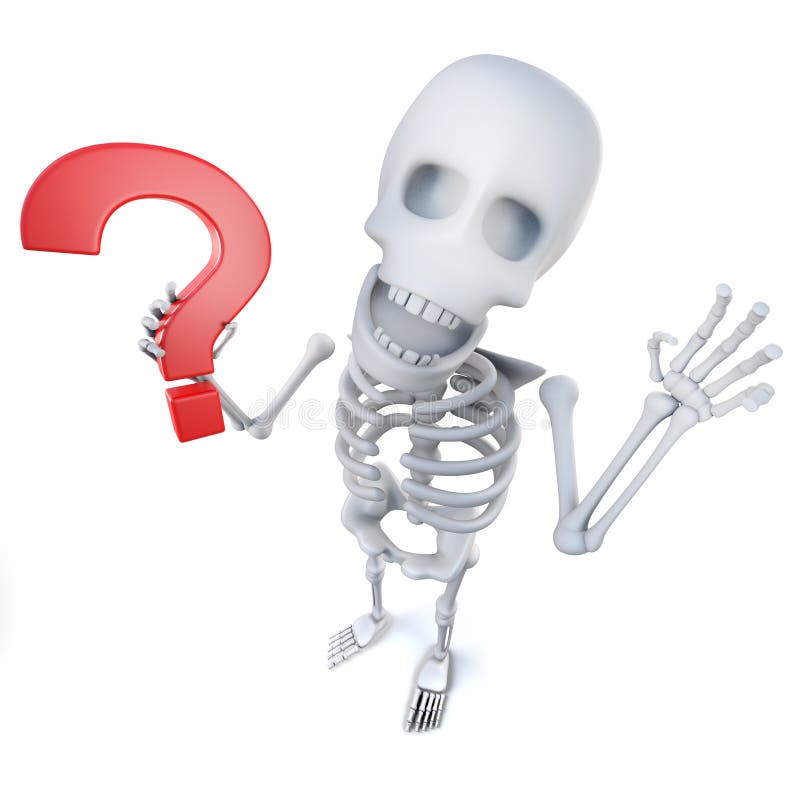 3d Funny Cartoon Skeleton Character Holding a Question Mark Symbol ...