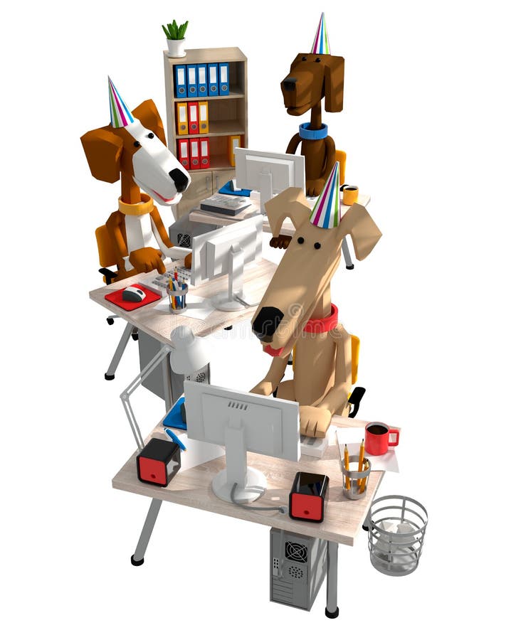 3d Render of Funny Cute Dogs Working in the Office Behind Computers ...