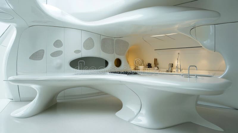 Futuristic Biomorphic Kitchen Designs Interior Stock Illustration ...