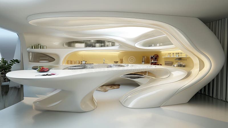 Futuristic Biomorphic Kitchen Designs Interior Stock Illustration ...