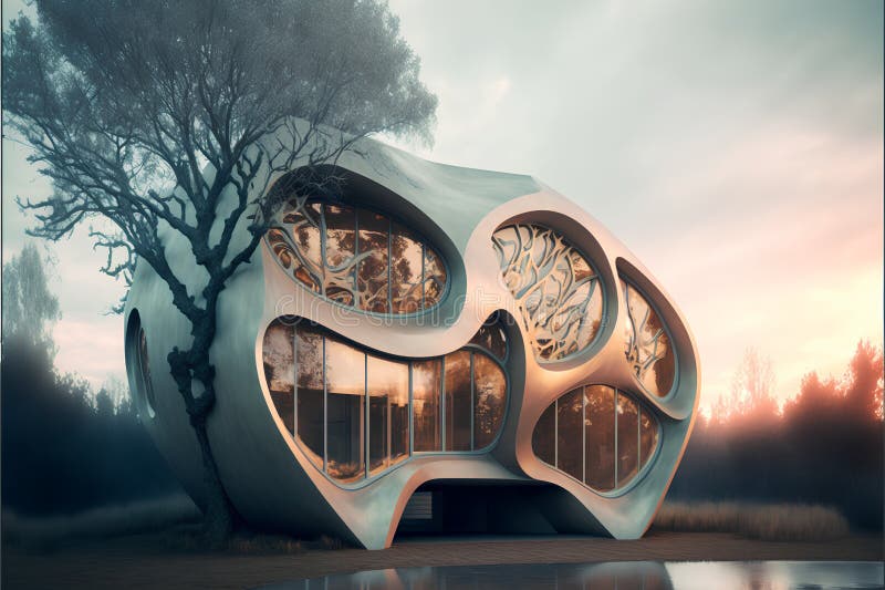 3D Render of a Futuristic Building in the Shape of a Tree Stock ...