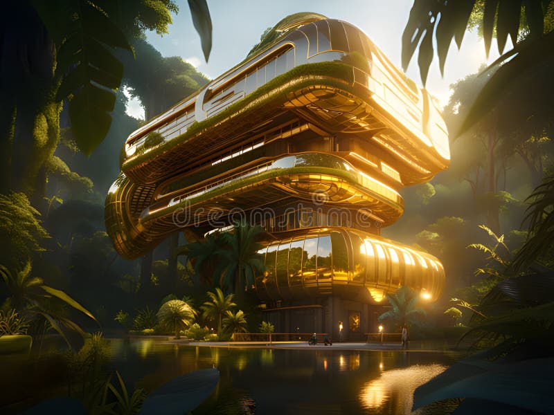 3d Render of a Futuristic Building with a Tree Stock Illustration ...