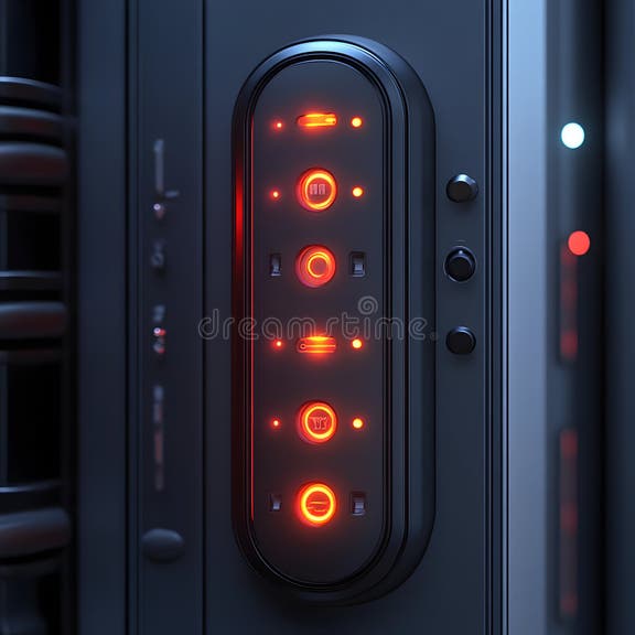 3D Render of Futuristic Control Panel with Red Lights Stock ...