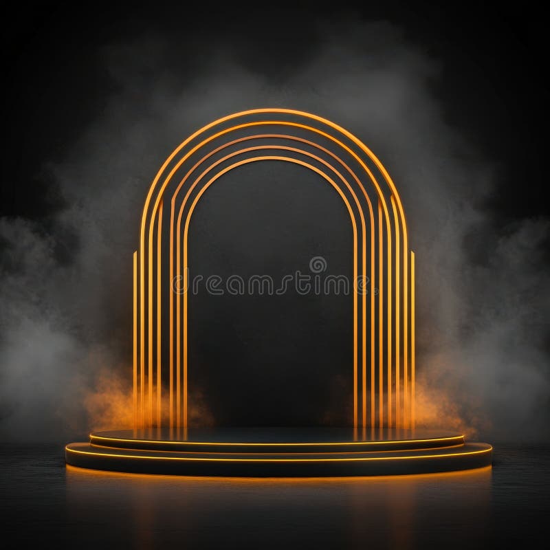 Dramatic Glowing Orange Arch Stage with Smoke Stock Illustration ...