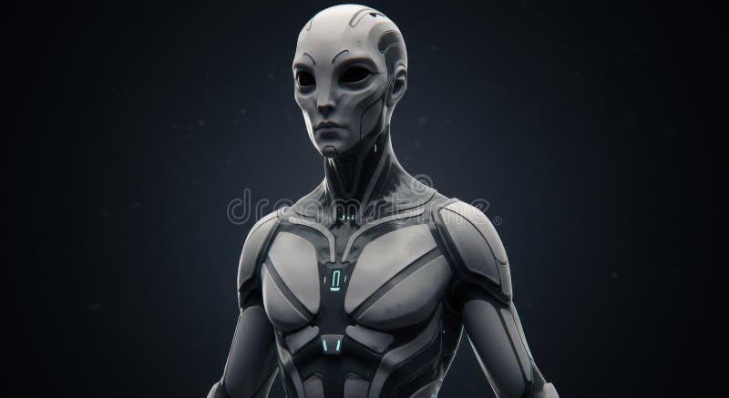 Futuristic Humanoid Robot Design, 3D Render, Grey and Black Color ...