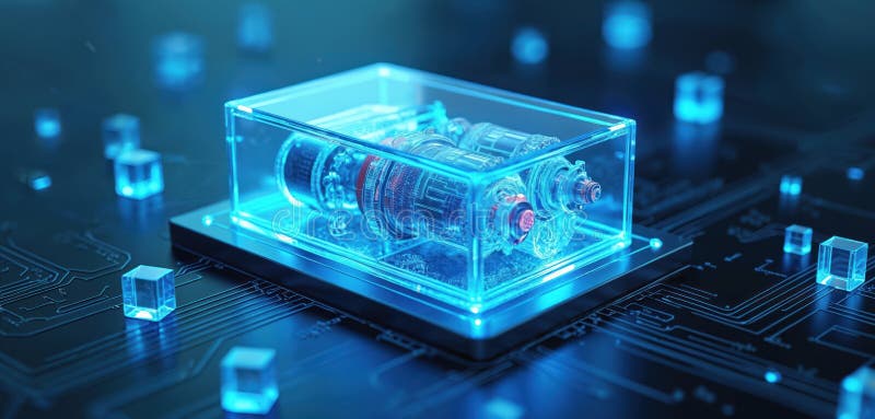 3D Render of Futuristic Hydrogen Fuel Cell. Blue Tech Design Concept ...