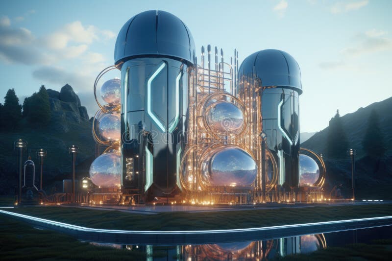 Futuristic Hydrogen, Petroleum, Chemical or Ammonia Industrial Plant. Industrial Zone with ...
