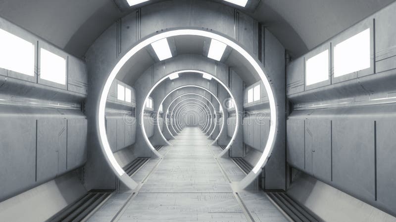 Futuristic Interior Corridor Stock Illustration - Illustration of modern, rendering: 260214756