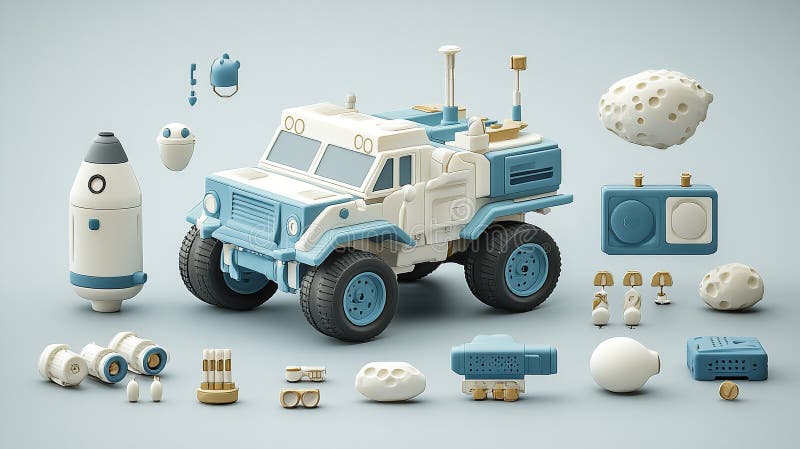 3D Render of a Futuristic Lunar Rover with Various Space Exploration ...