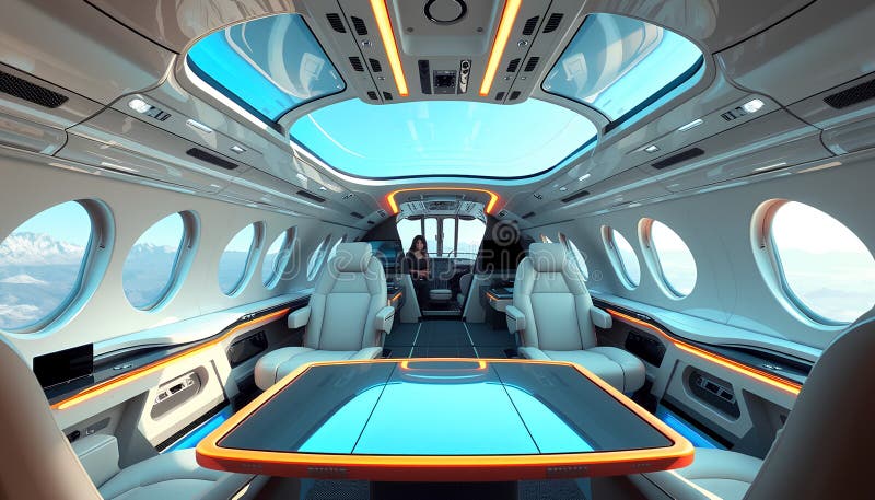 3D Render of Futuristic Luxury Private Aircraft with Panoramic Windows ...