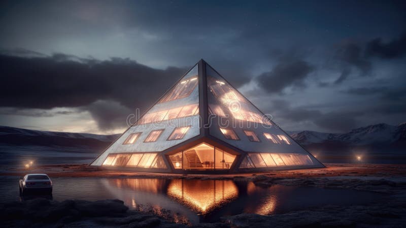 3D Render Futuristic Pyramid House with Geothermal Heating. Generative ...