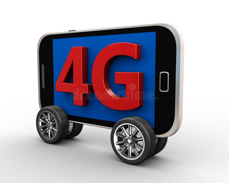 3d Render of 4g Smart Mobile Phone on Wheel Stock Illustration ...