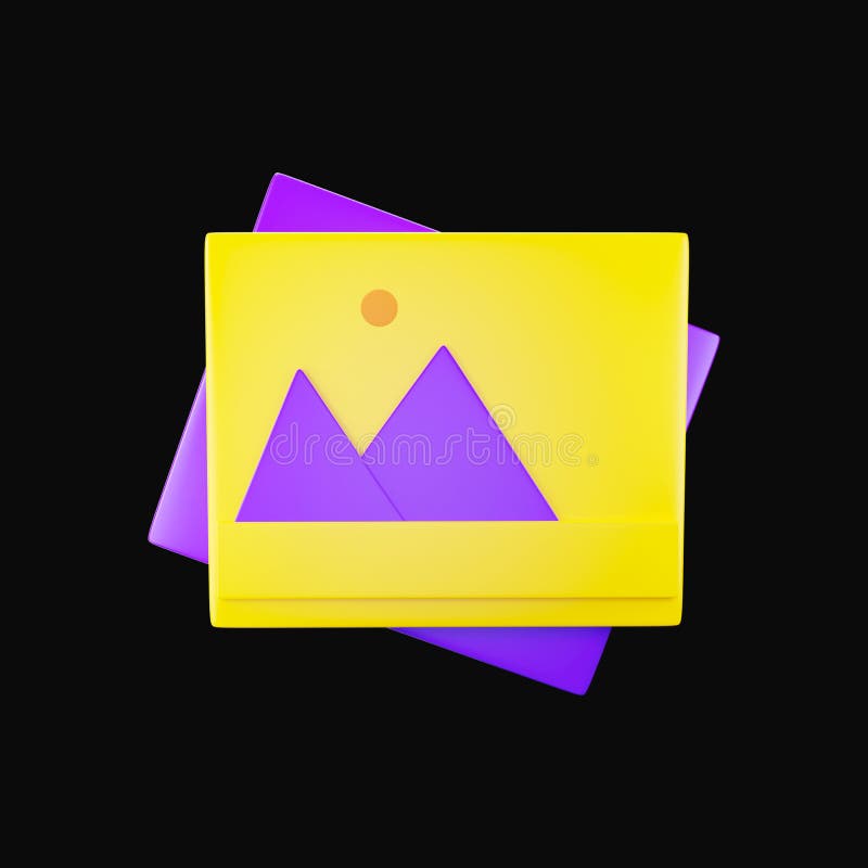 3D Render of Gallery Yellow and Purple Icon Over Black Stock ...