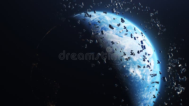 3D Render of Garbage in Planet Earth Orbit Stock Illustration ...