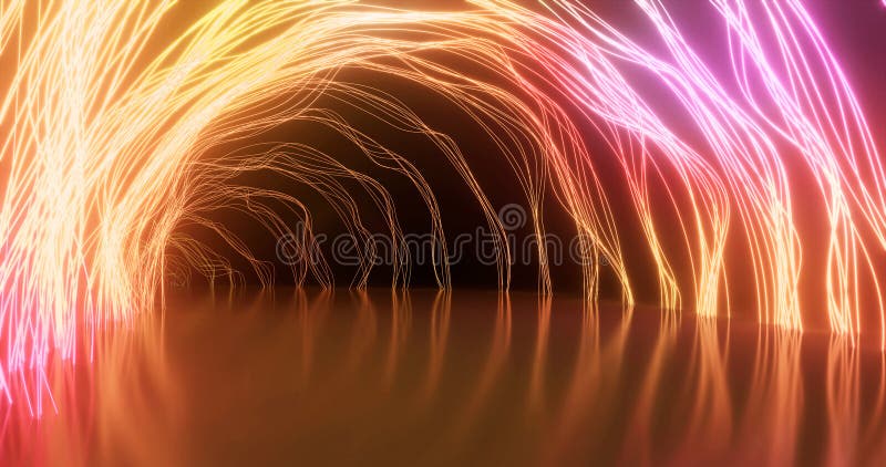 3d Render. Geometric Figure in Neon Light Against a Dark Tunnel. Laser ...