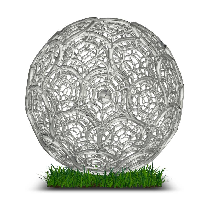 3D Render, Geometric Figure, White Shape on the Grass, Unique Design ...