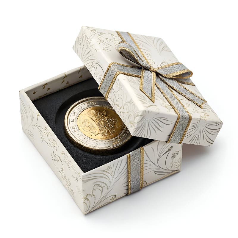 3D Render Gift Box with Coin Stock Illustration - Illustration of ...