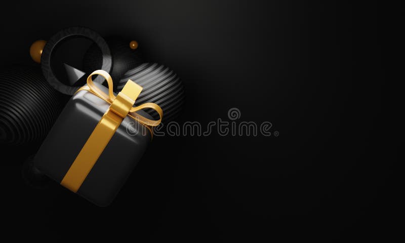 3D Render of Gift Box with Sphere or Balls and Copy Space on Black ...