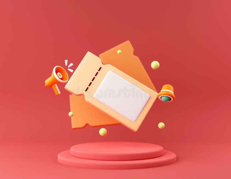 3D Render of Gift Cards or Voucher with Notification Bell and Megaphone ...