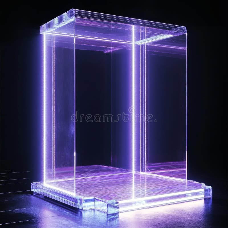 3d Render of Glass Box on Black Background with Neon Lights. Stock ...