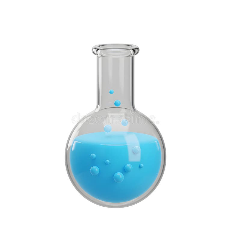 A 3D Render of a Glass Flask Filled with Light Blue Liquid and Bubbles: a Science Experiment in ...