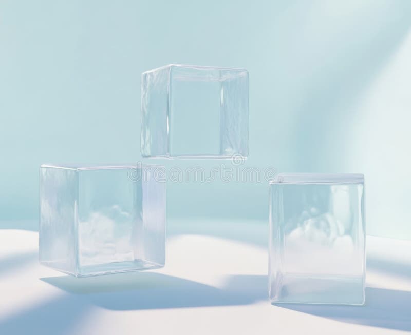 A 3D Render of Glass or Plastic Cubes Floating at Different Angles on a ...