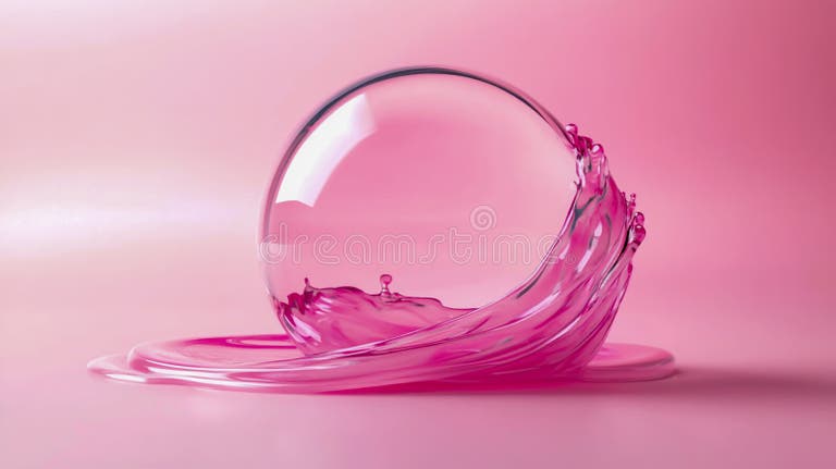 3D Render of a Glass Sphere with Pink Liquid Flowing Around it Stock ...