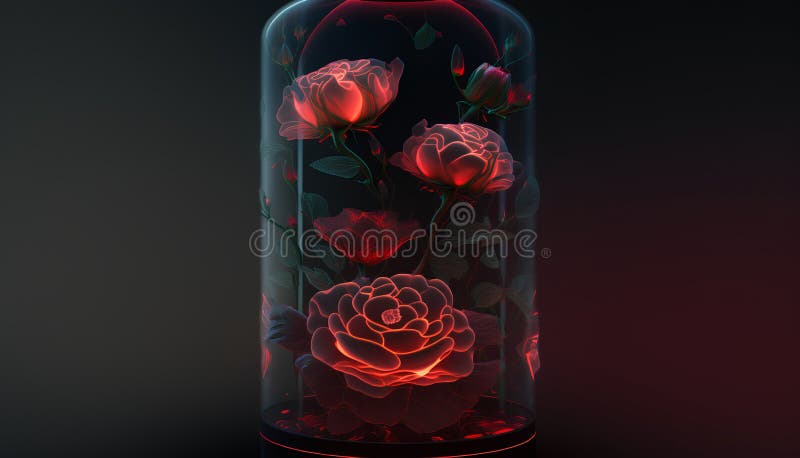 3d Render of Glass Vase with Roses on Dark Background. Stock ...