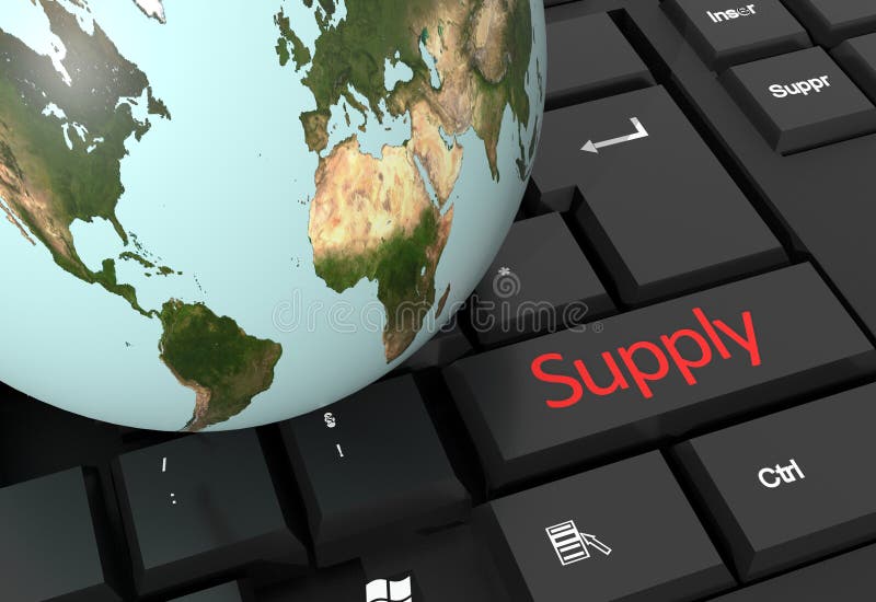 3d Render of Globe on Keyboard with Supply Key Stock Illustration ...