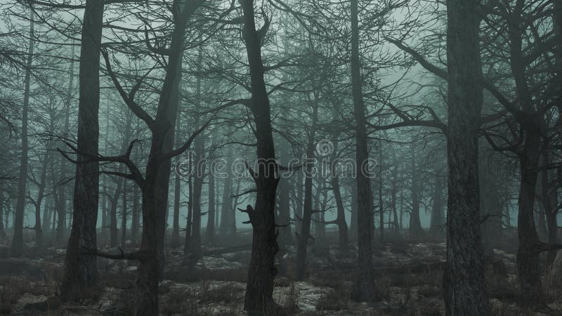 3d Render of a Gloomy Day Forest Side View Stock Illustration ...