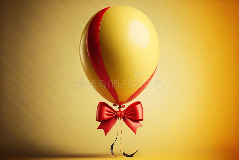 3D Render, Glossy Balloon with Red Ribbon on Yellow Stripe Stock ...