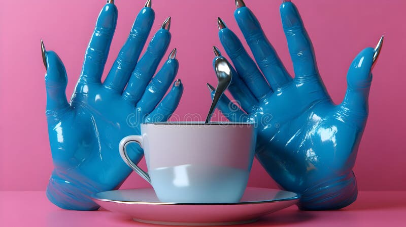 3D Render Glossy Blue Hands Teacup Illustration Stock Illustration ...