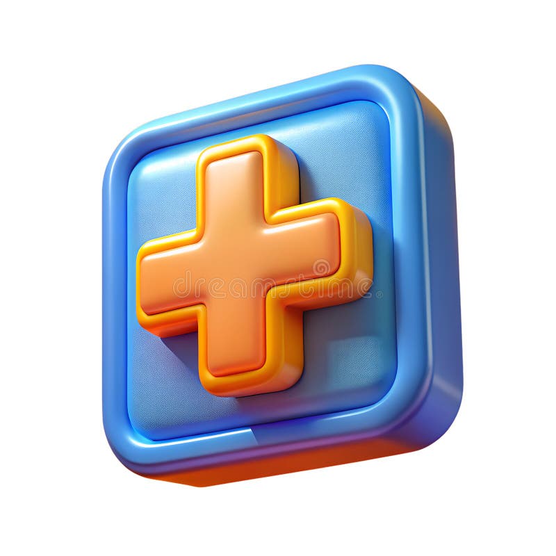 3D Render of a Glossy Blue Plus Sign Medical Icon Stock Illustration ...