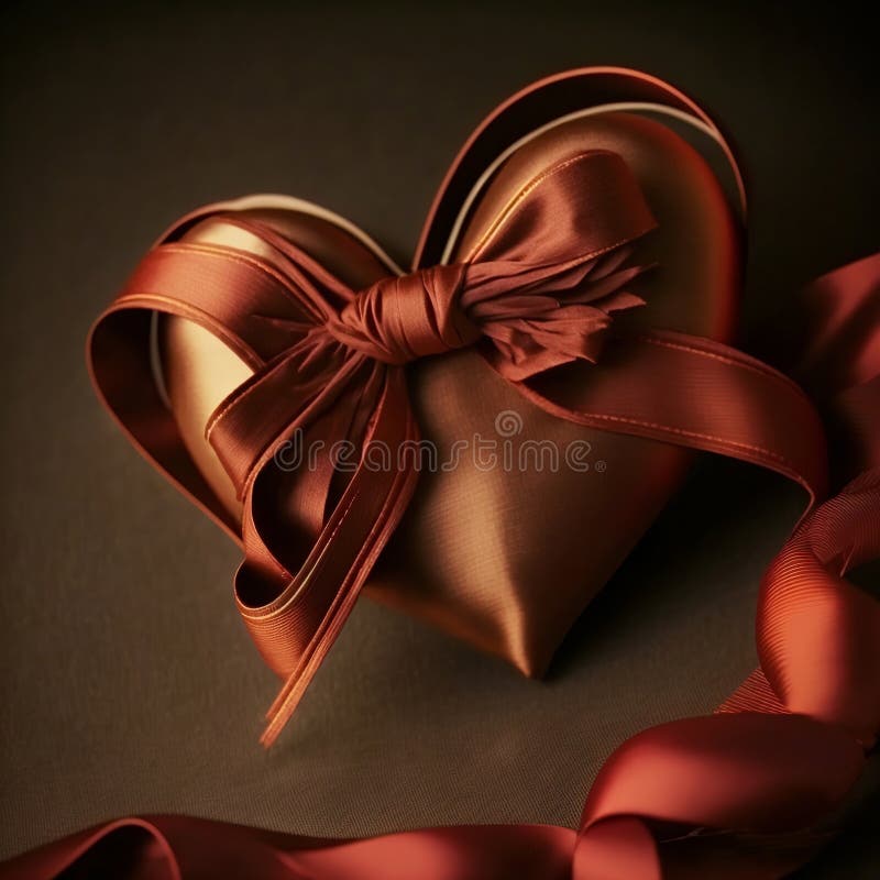 3D Render, Glossy Copper Heart Shape Wrapped with Silk Stock ...