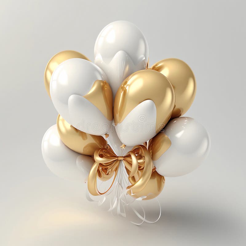 3D Render of Glossy Golden and White Balloons Stock Image - Image of ...