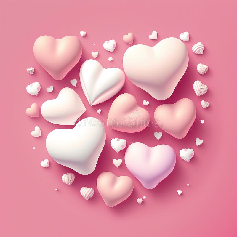 3D Render Glossy Hearts Shape on Pink Stock Illustration - Illustration ...