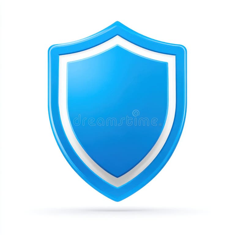 3D Render of a Glossy Light Blue Shield Icon on White Background Stock ...
