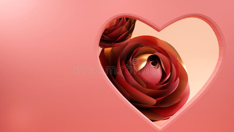 3D Render Glossy Light Red Heart Shape Frame Background with Rose ...