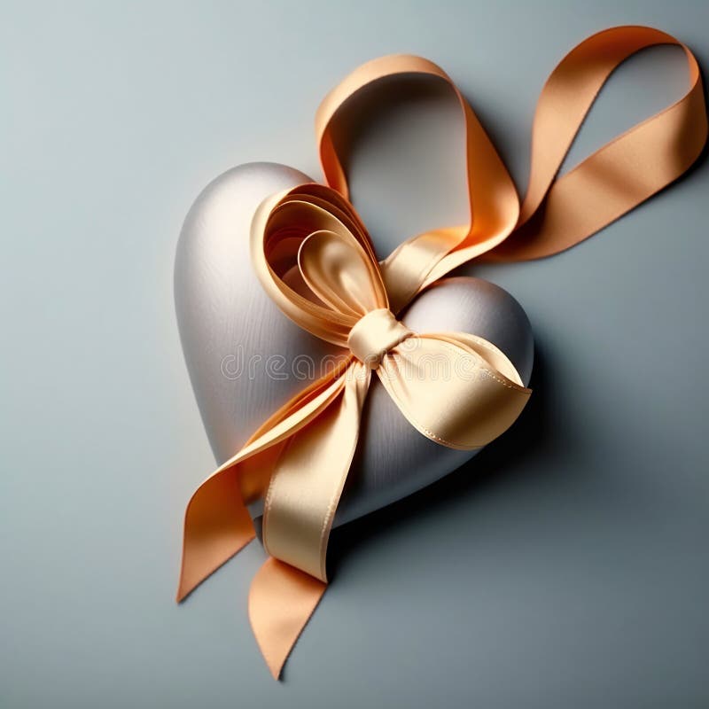 3D Render of Glossy Silver Heart Shape Wrapped with Golden Silk Stock ...
