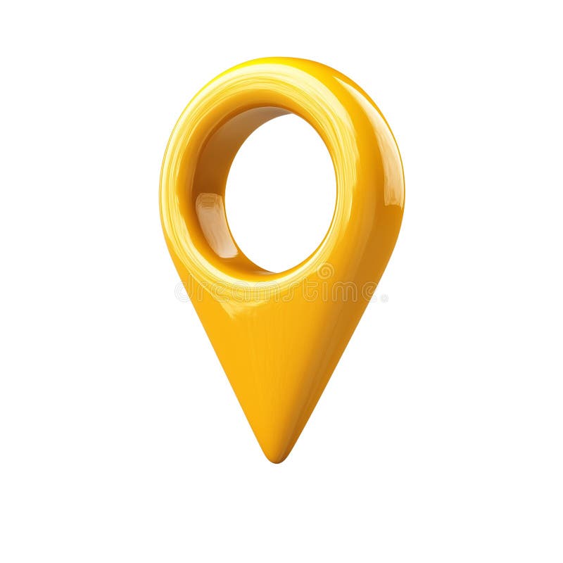 3D Render of a Glossy Yellow Location Pin Icon for Navigation and GPS ...