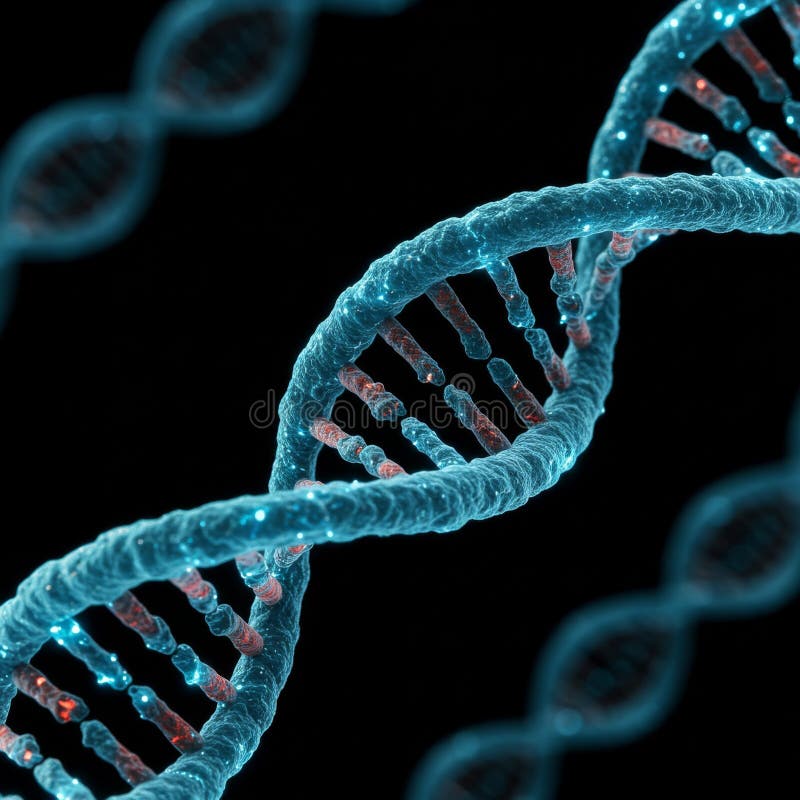 3D Render of Glowing Blue and Red Dna Double Helix Stock Illustration ...
