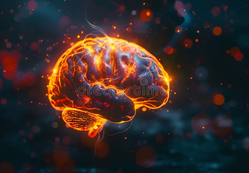 Glowing 3D Brain Render with Bokeh Effect Stock Illustration ...