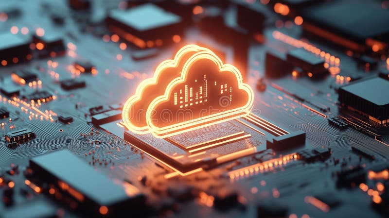 3D Glowing Cloud Icon Over Circuit Board – Cloud Computing & Digital ...